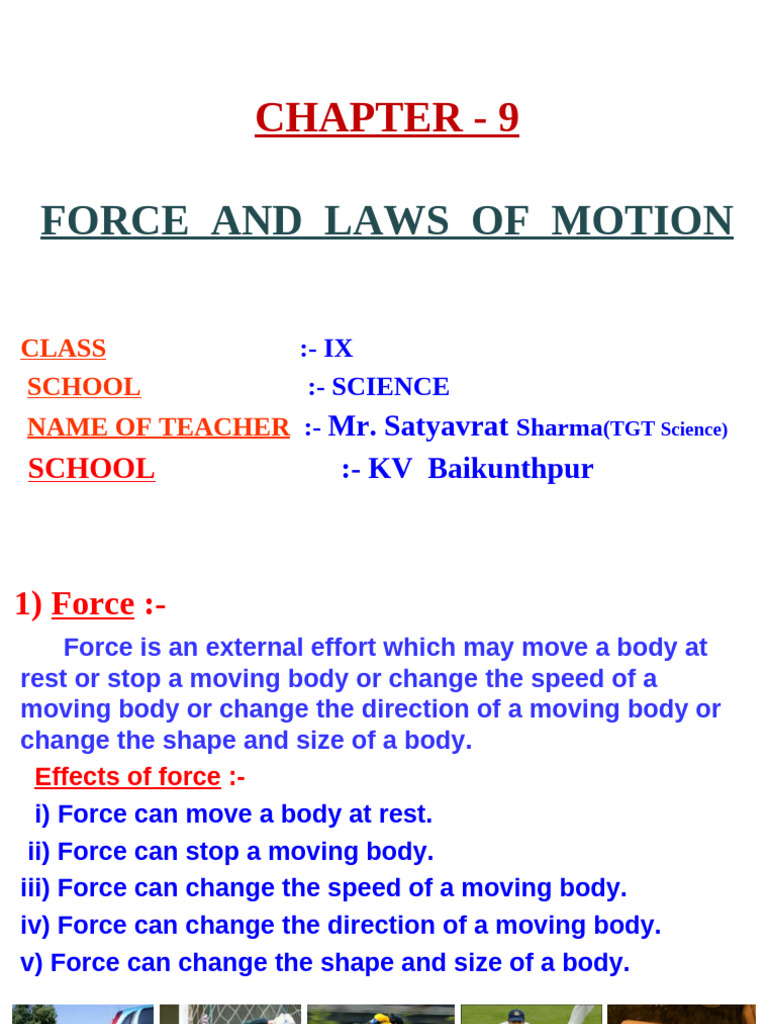 Force and Motion Laws for Class IX | PDF | Force | Momentum
