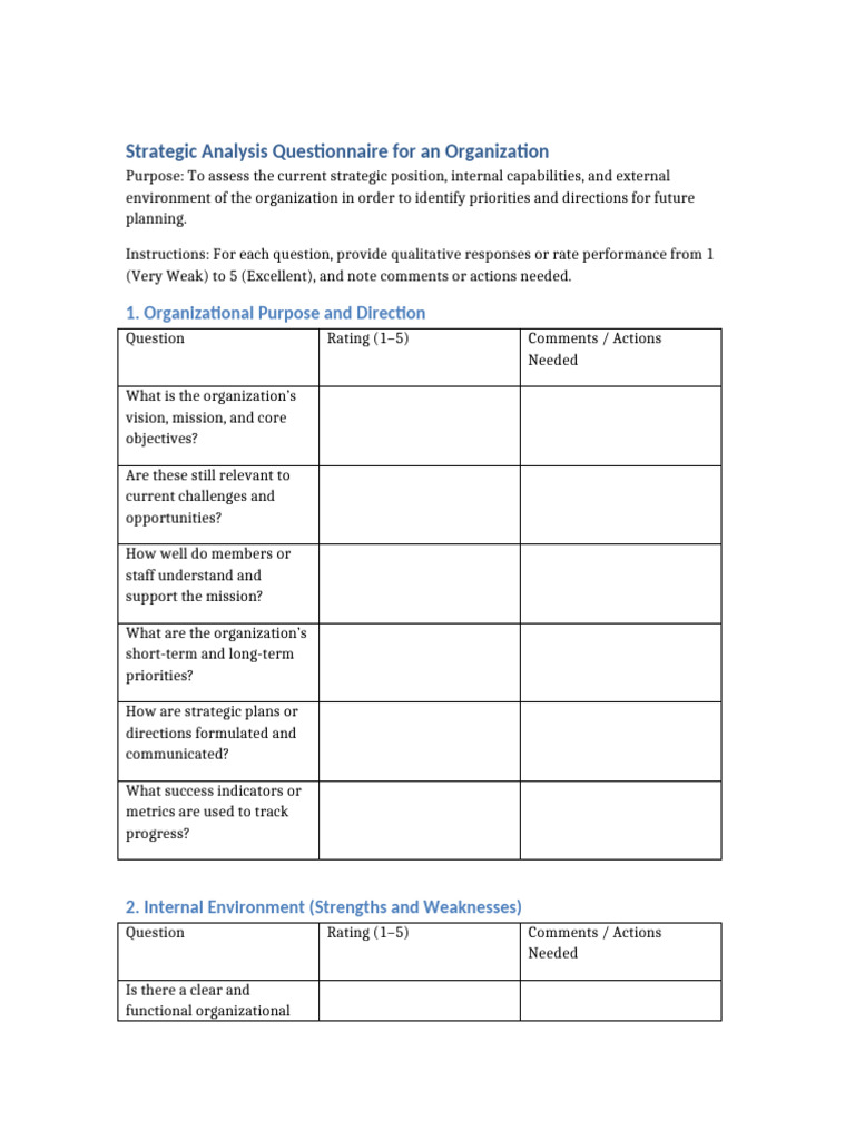 Strategic Analysis Questionnaire Template | PDF | Innovation ...