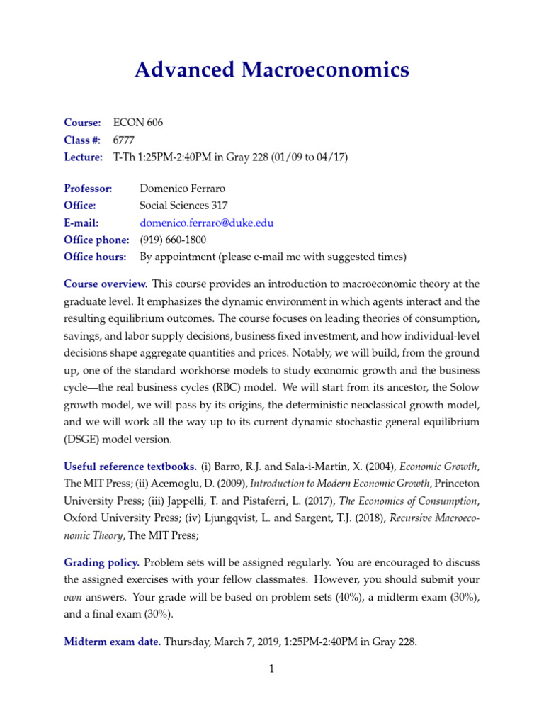 Graduate Macroeconomics Course Overview | PDF | Macroeconomics | Economics
