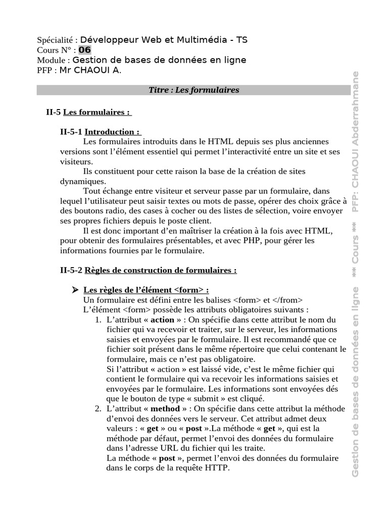 Création et gestion des formulaires HTML | PDF | Programmation web ...