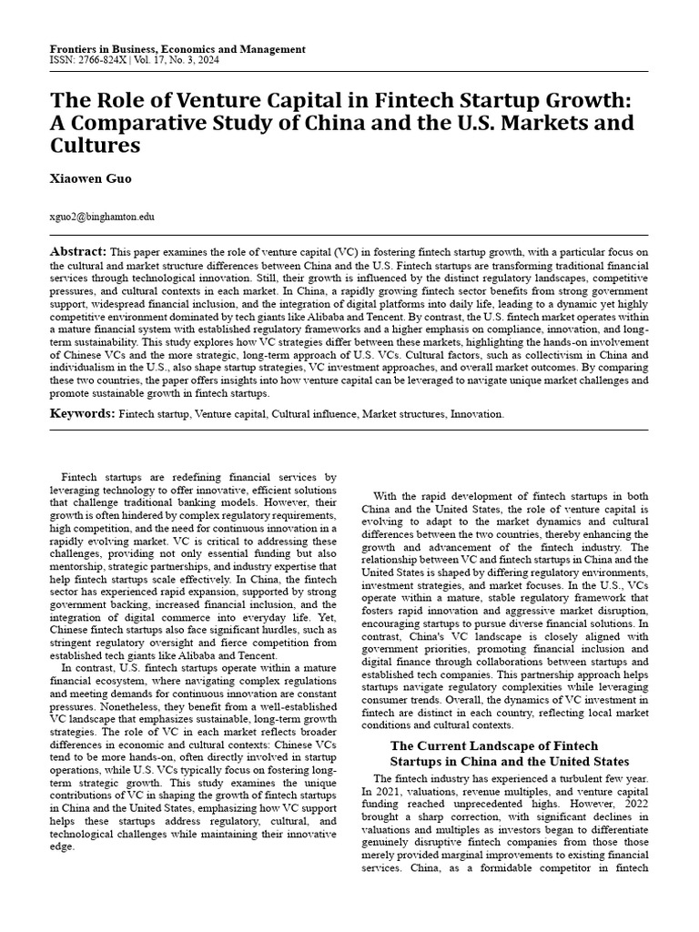 The Role of Venture Capital in Fintech Startup Gro | PDF | Corporate ...