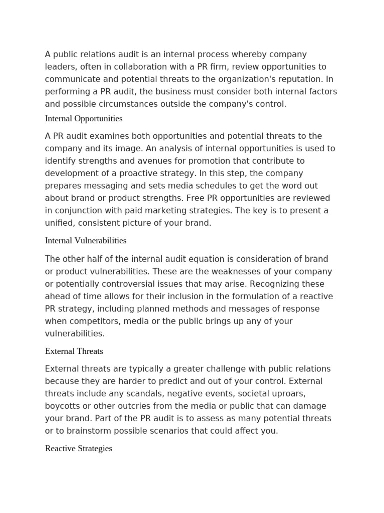 Understanding PR Audits and Their Benefits | PDF | Public Relations | Brand
