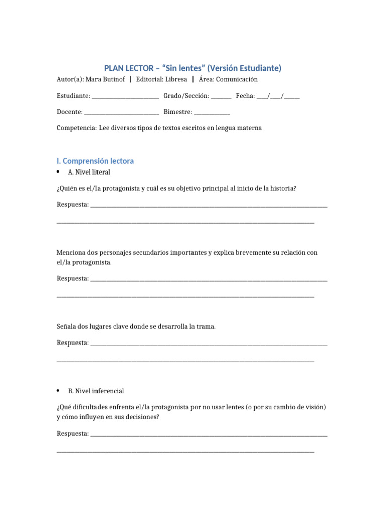 Plan Lector: "Sin Lentes" | PDF