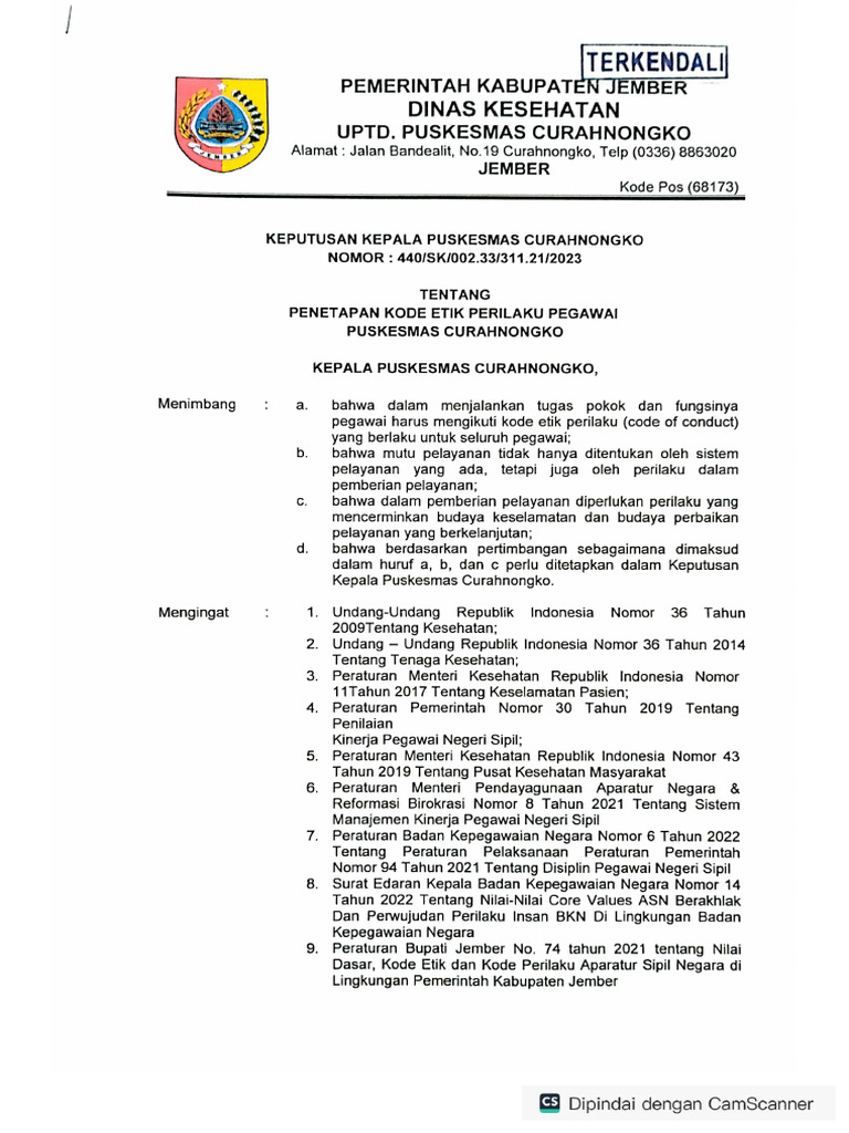 SK Kode Etik Pegawai | PDF