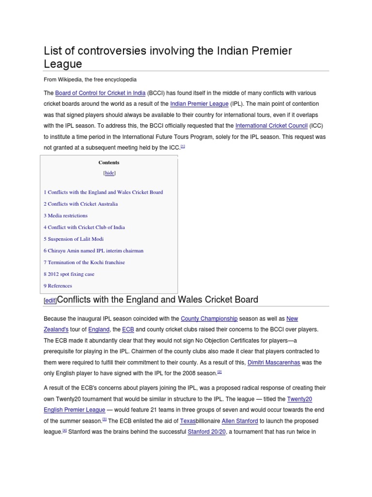 List of Controversies Involving The Indian Premier League: Conflicts ...