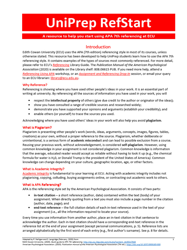 UniPrep RefStart (Feb 2020) | PDF | Apa Style | Bracket