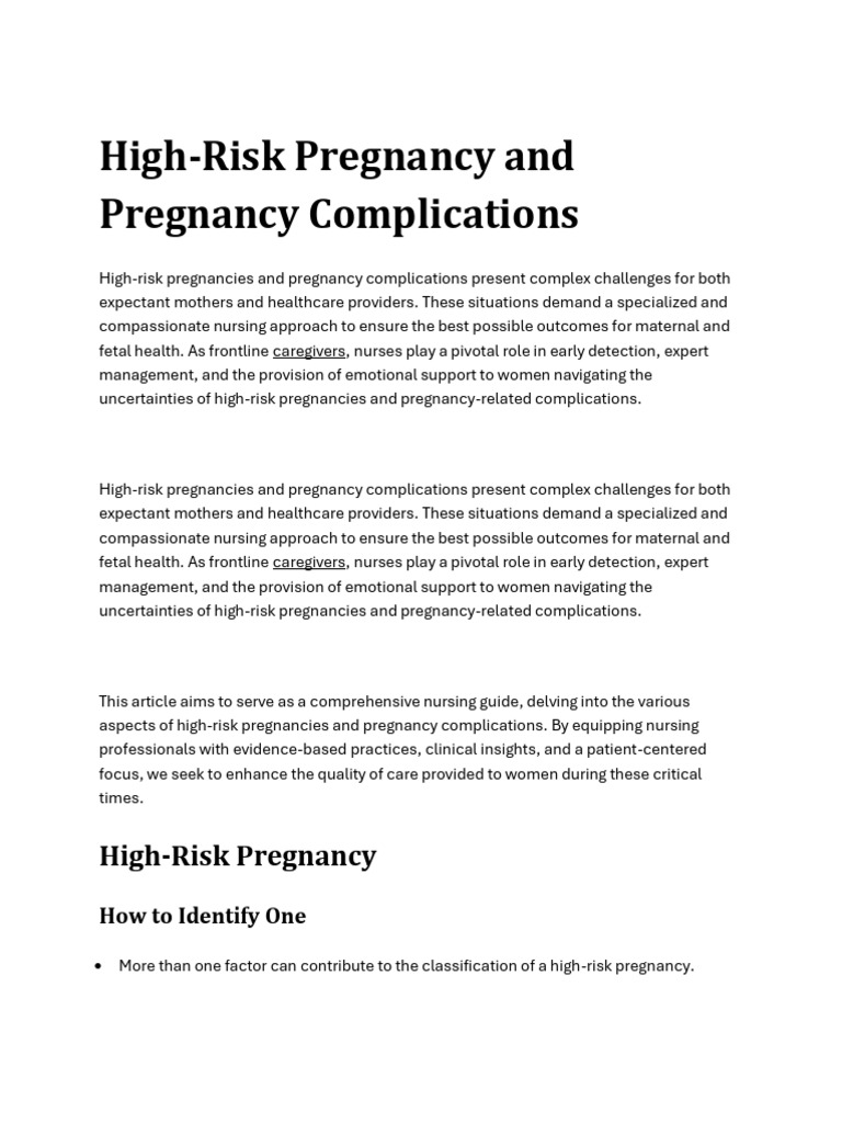 High Risk Pregnancy and Pregnancy Complications | PDF | Pregnancy ...