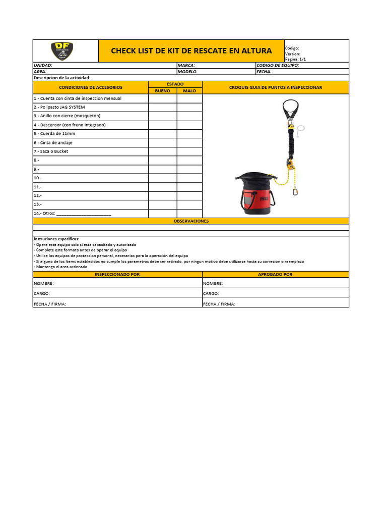 Checklist de Inspección de Rescate en Altura | PDF