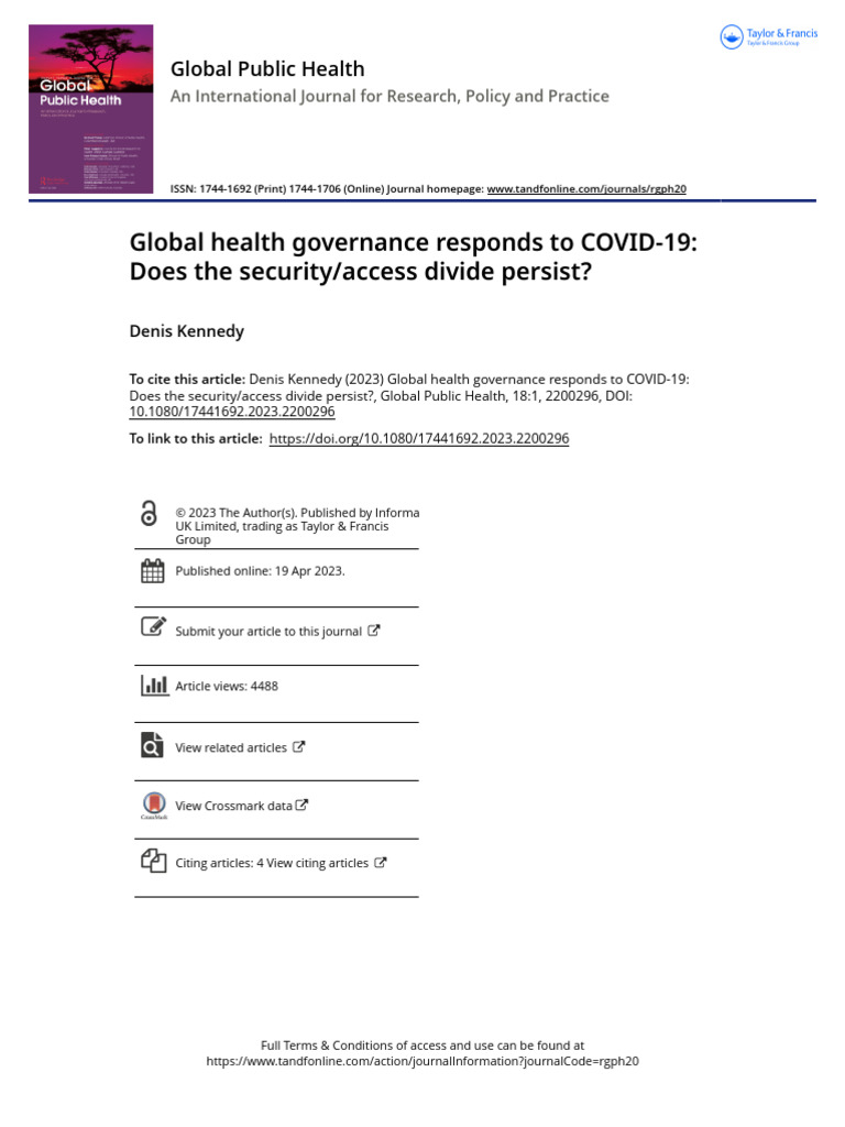 Global Health Governance Responds To COVID-19 Does The Security Access ...