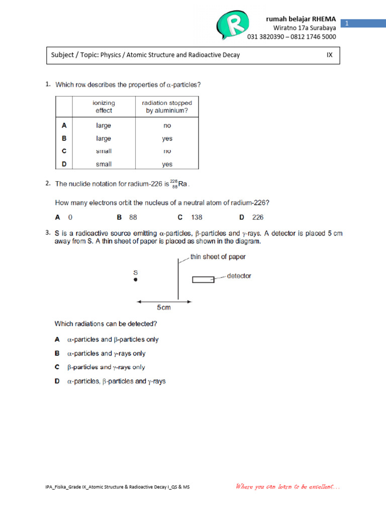 IPA - Fisika - Grade IX - Atomic Structure & Radioactive Decay 1 - QS ...