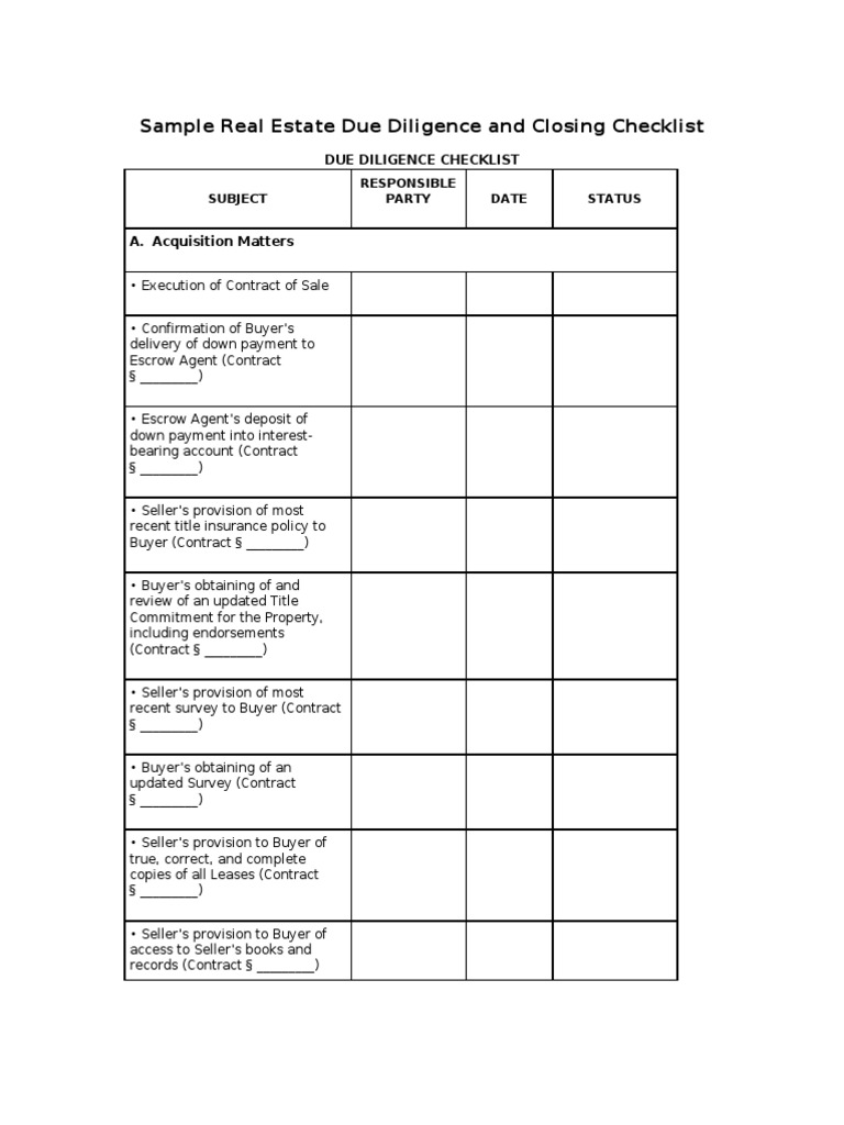 Sample Commericial Real Estate DD Checklist | PDF | Title Insurance | Lease