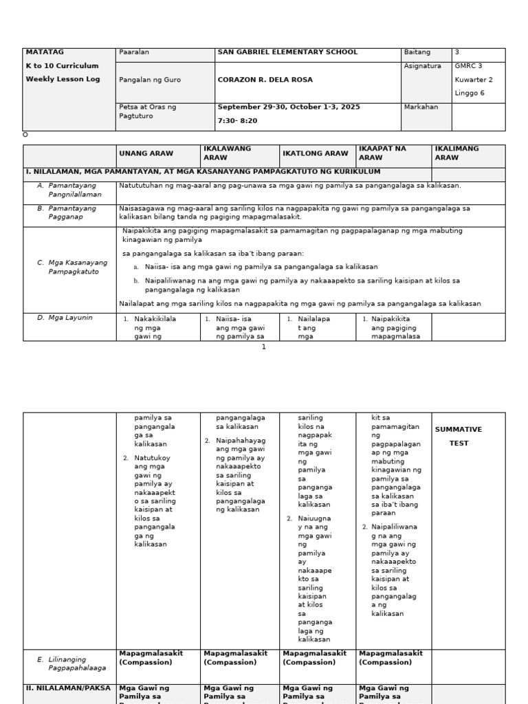 DLL Template Tagalog | PDF