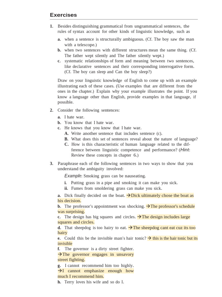Linguistic Syntax Exercises and Analysis | PDF | English Language | Phrase