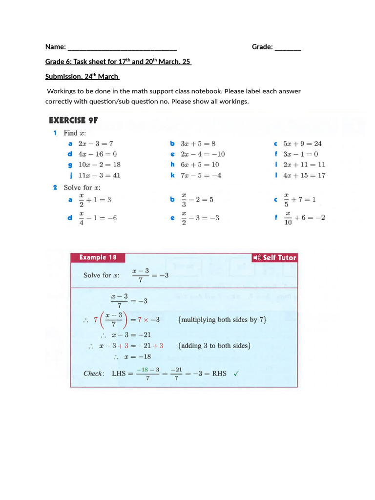 Grade 6 Math Task Sheet Instructions | PDF