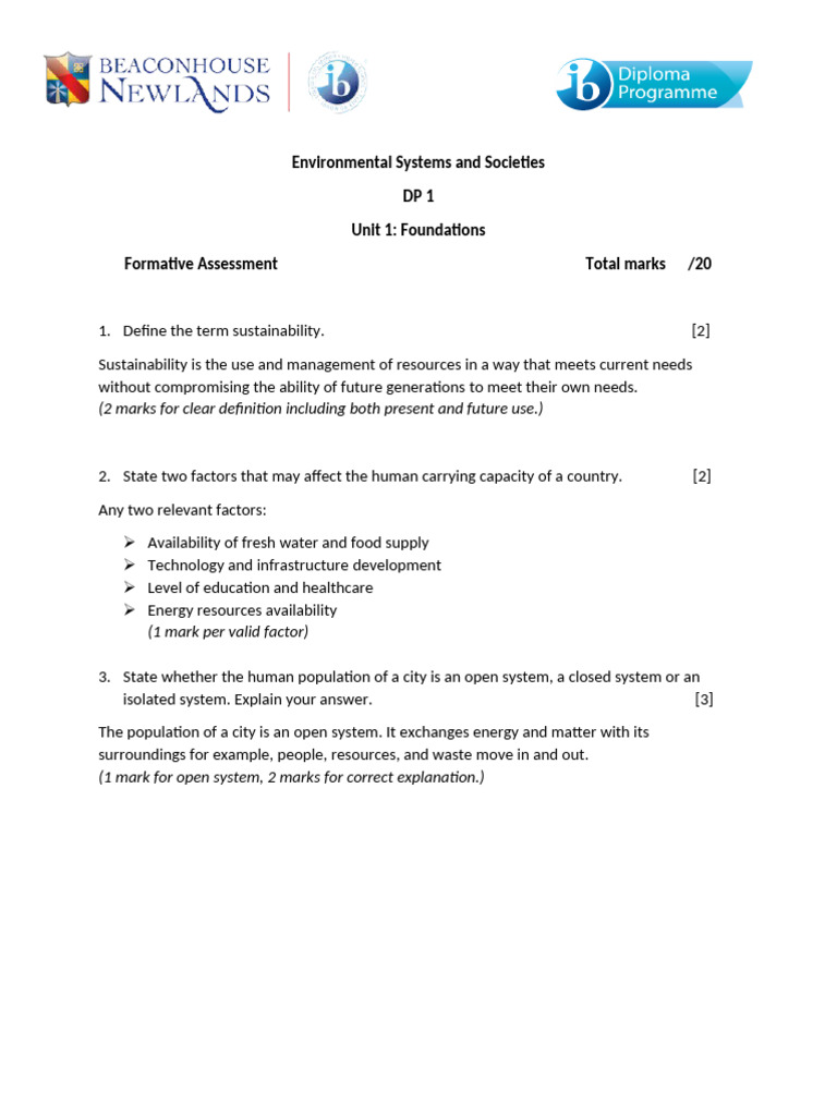 Environmental Systems and Societies Assessment | PDF | Water ...