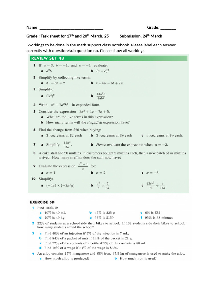 Algebra Equation Worksheet GR 7 | PDF
