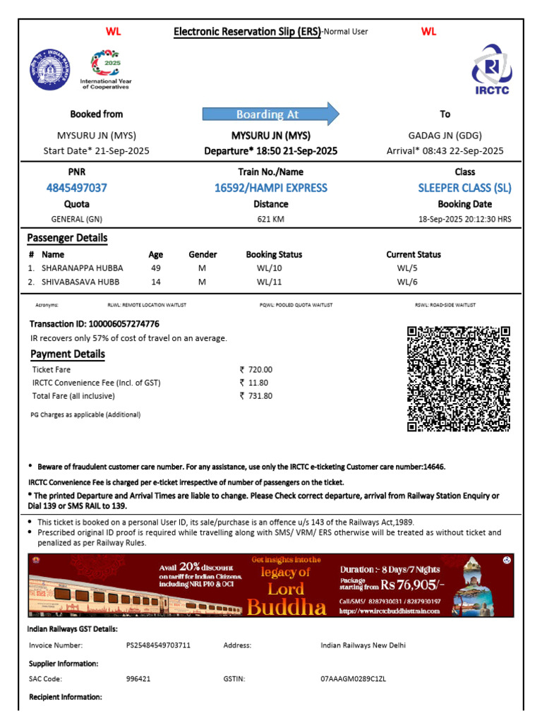 16592/hampi Express Sleeper Class (SL) : WL WL | PDF | Identity ...