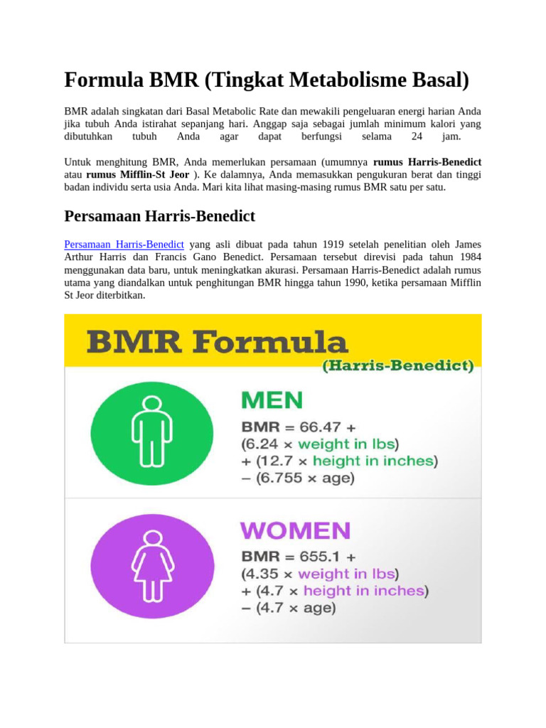 Rumus BMR: Harris-Benedict vs Mifflin | PDF