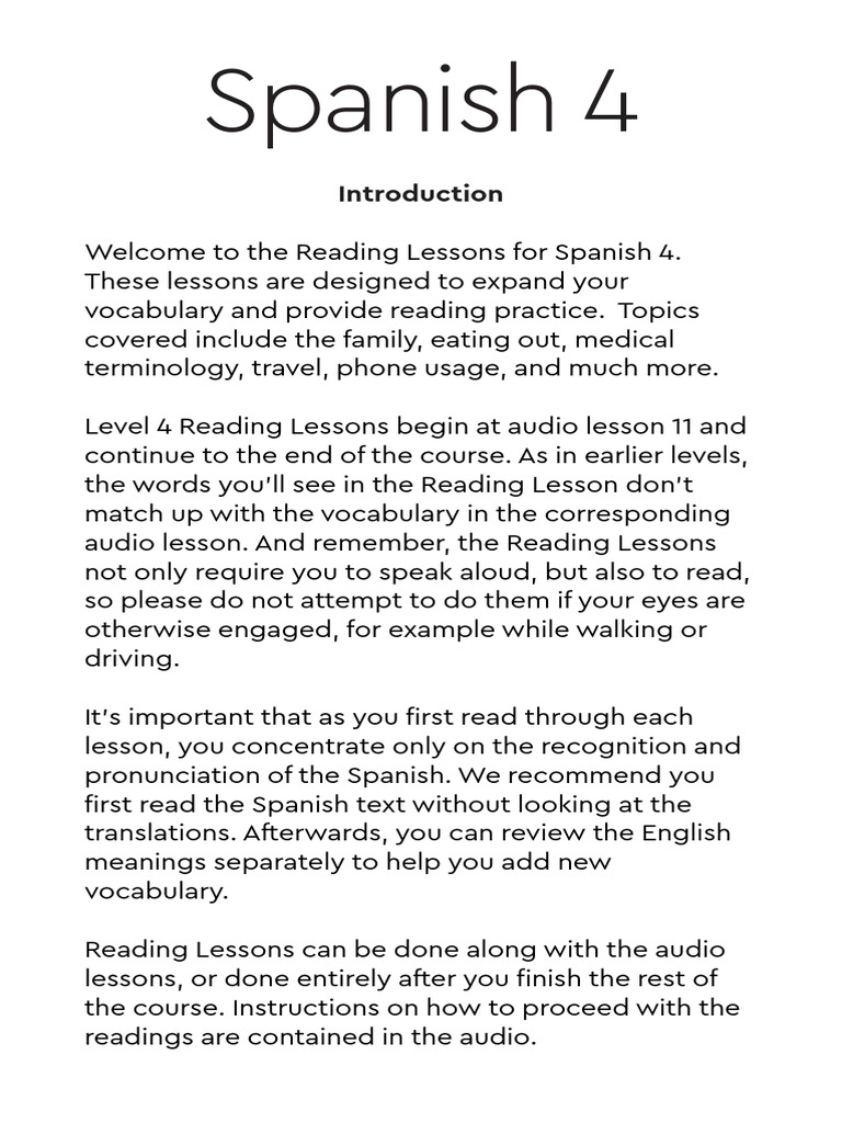 Spanish 4 Reading Lessons Overview | PDF