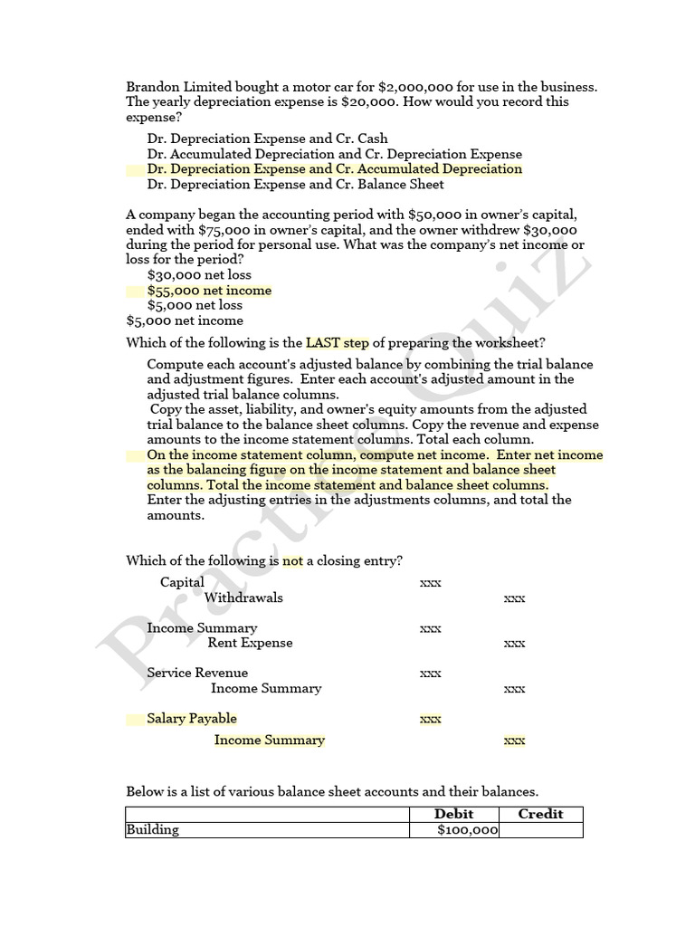 Accounting Practice Questions and Solutions | PDF | Debits And Credits ...