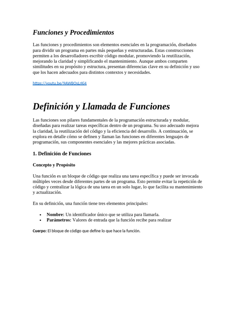 Funciones y Procedimientos | PDF | Software | Desarrollo guiado por pruebas