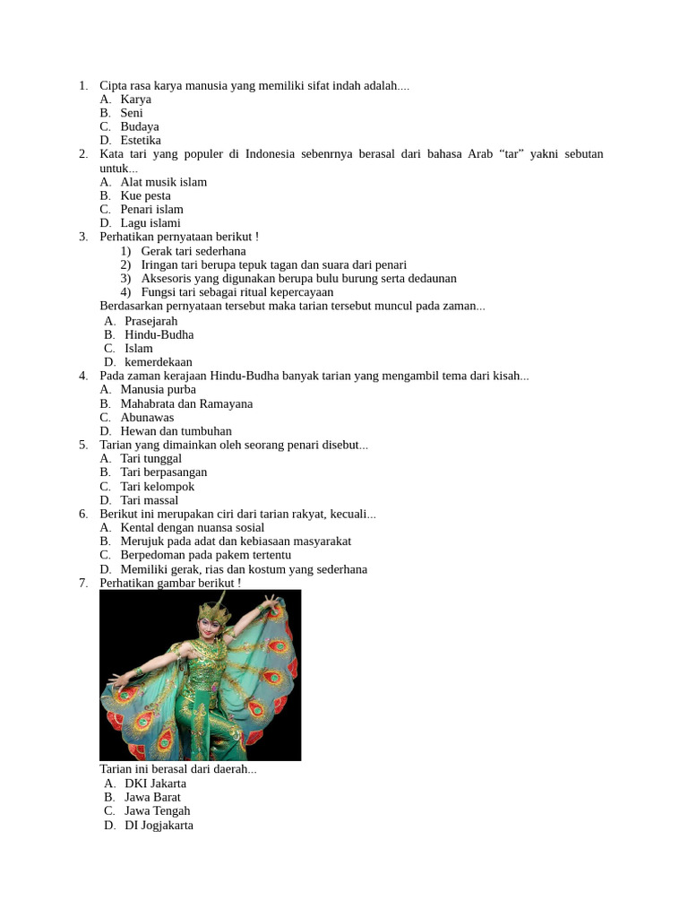 Naskah Soal PSAJ PG Seni Budaya 2025 | PDF