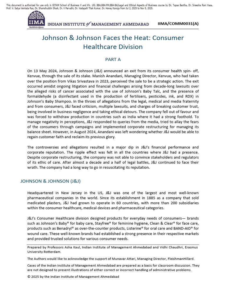 Jhonson & Jhonson Case Study | PDF | Johnson & Johnson | Asbestos
