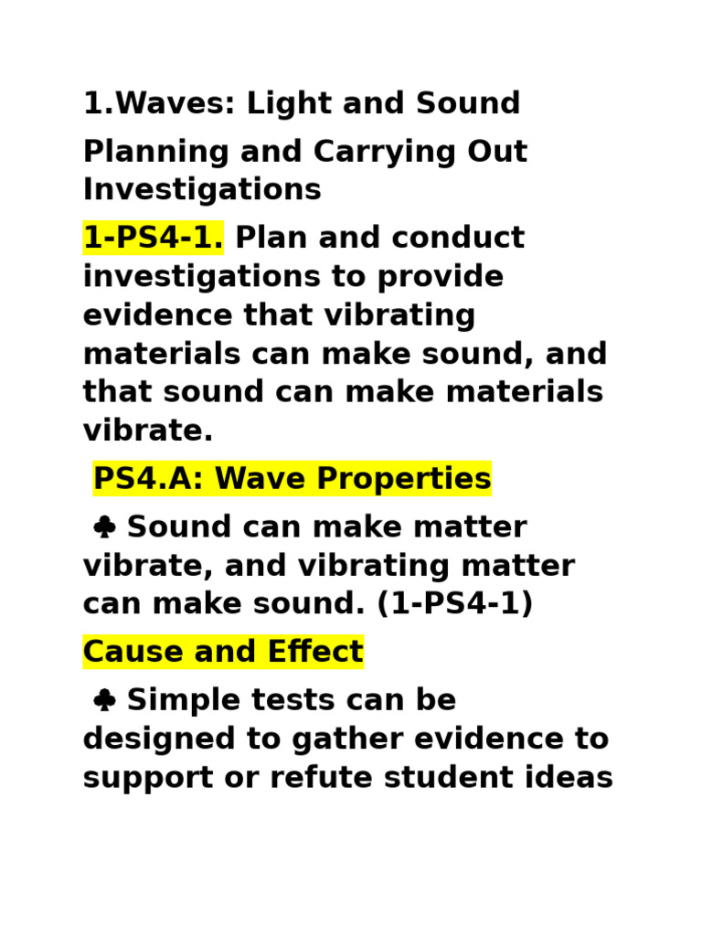 Science Targets For Sound Unit | PDF