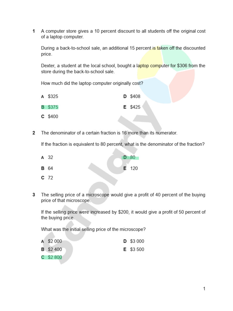 Math Problems on Discounts and Percentages | PDF | Percentage | Odds