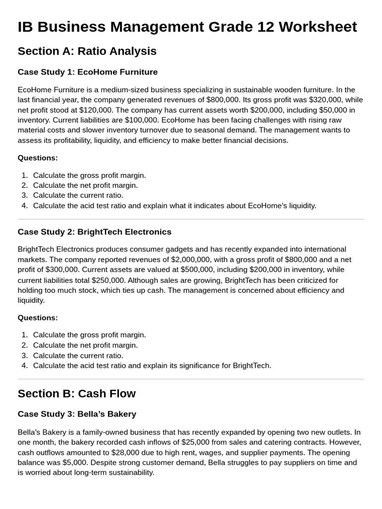 IB Business Management Grade 12 Worksheet | PDF | Revenue | Inventory