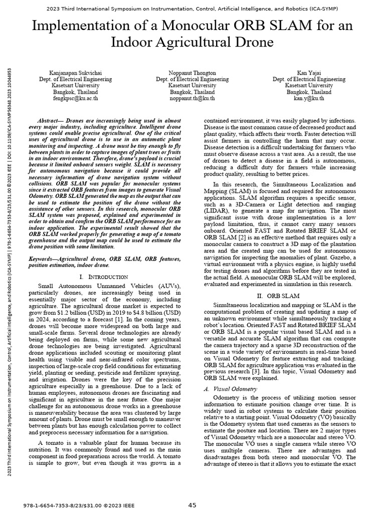 Implementation of A Monocular ORB SLAM For An Indoor Agricultural Drone ...