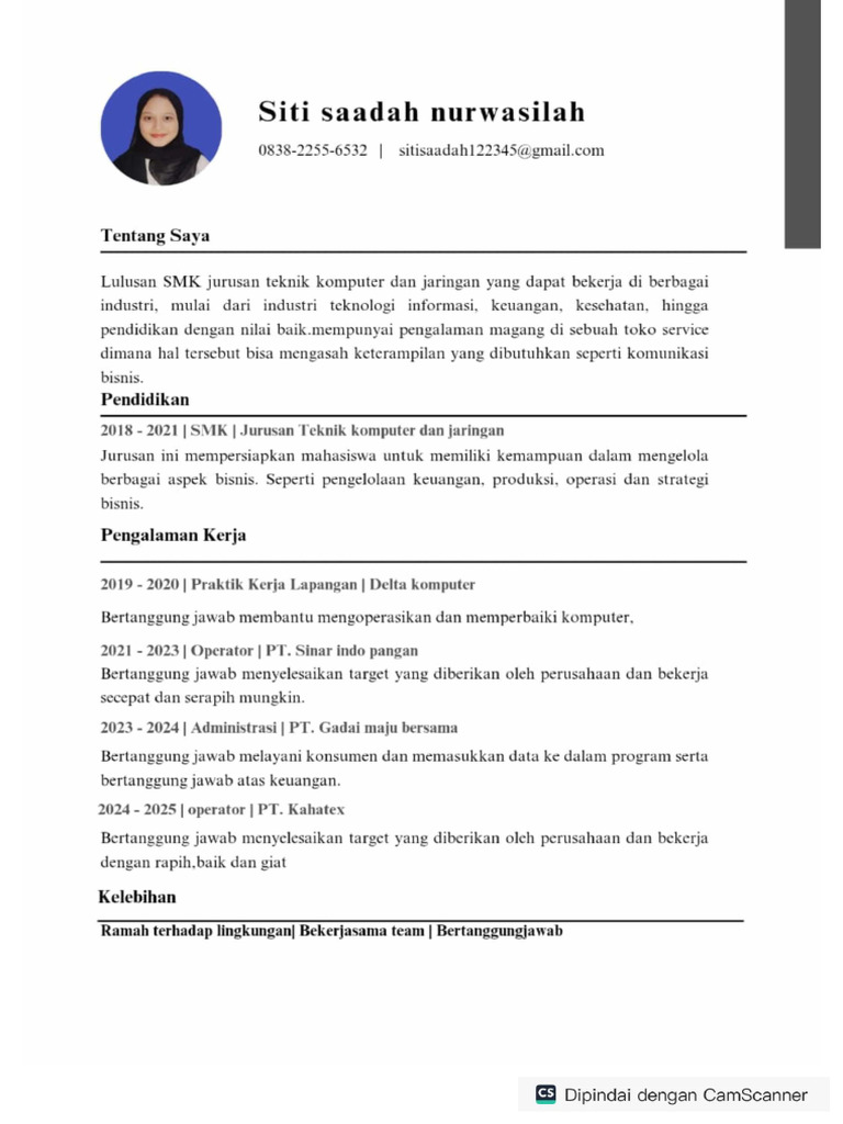 CV Dan Lamaran Siti Saadah | PDF