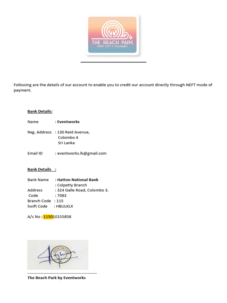HNB Payment Details for Eventworks | PDF