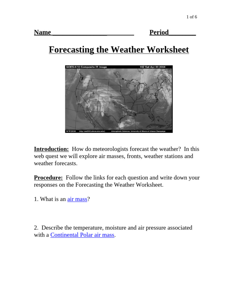 Weather Forecasting Worksheet Guide | PDF | Precipitation | Cyclone