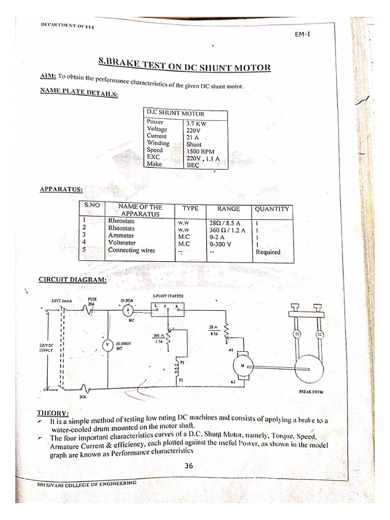 BRAKE Test On DC Shunt Motor | PDF