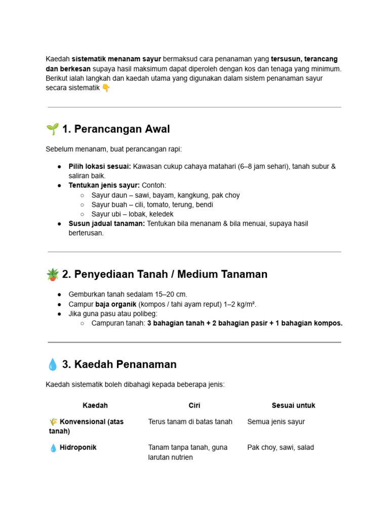 Class 2 Kaedah Sistematik Tanam Sayur | PDF