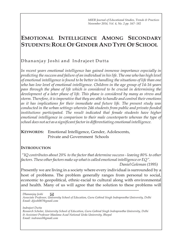 Gender Differences in Students' Emotional Intelligence | PDF ...