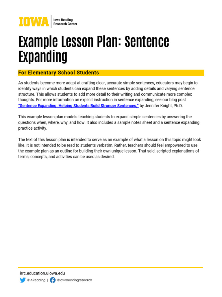 Sentence Expanding Lesson Plan for Kids | PDF | Lesson Plan | Language ...
