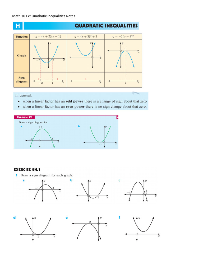 3 Math 10 Ext Quadratic Inequalities Notes | PDF
