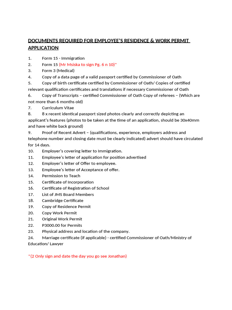 Required Documents for Work Permit | PDF