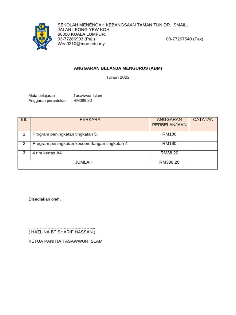 Anggaran Belanja Mengurus | PDF