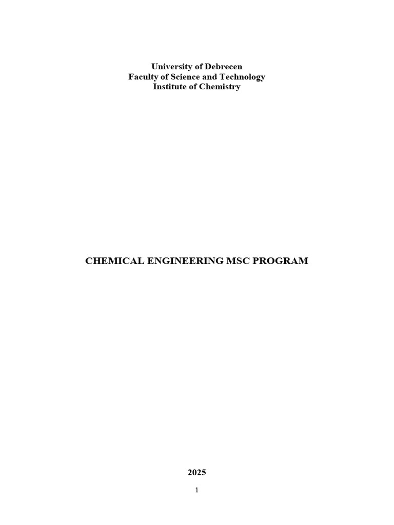 Chemical Engineering MSC 2025 | PDF | Course Credit | Thesis