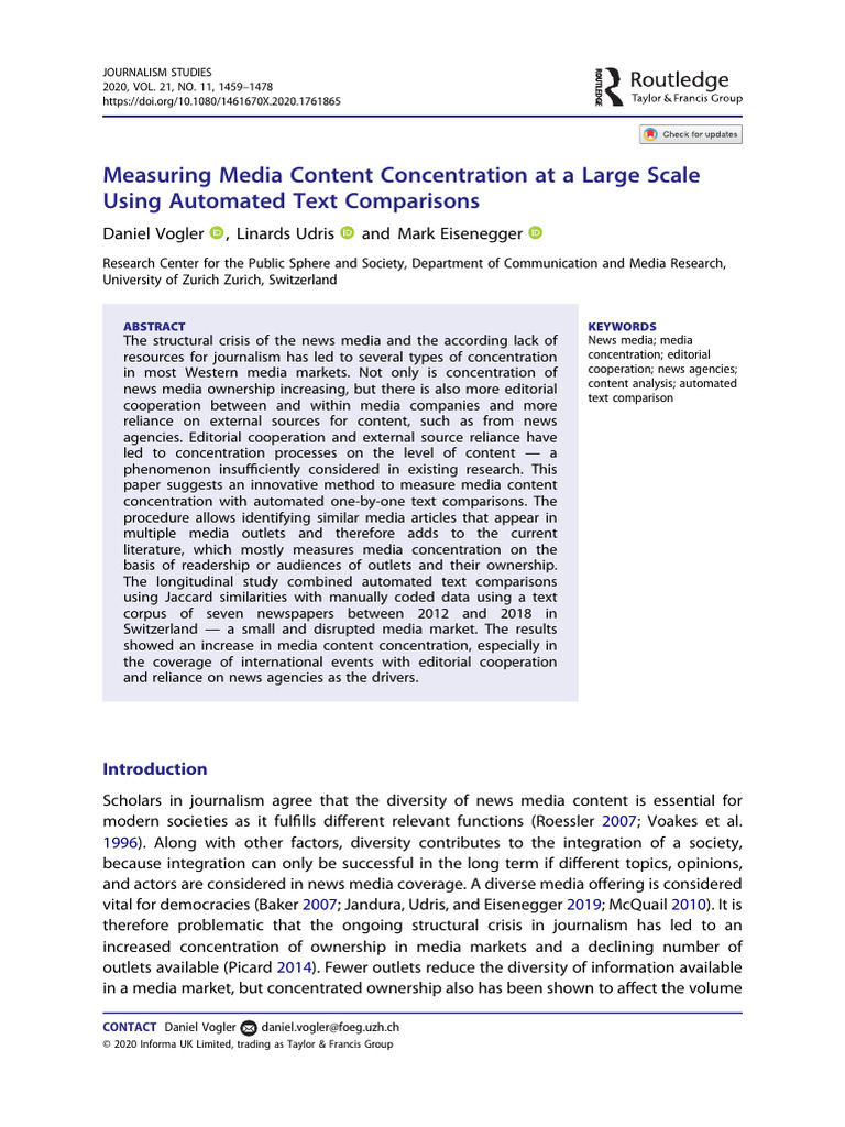 Measuring Media Content Concentration | PDF | News | Journalism