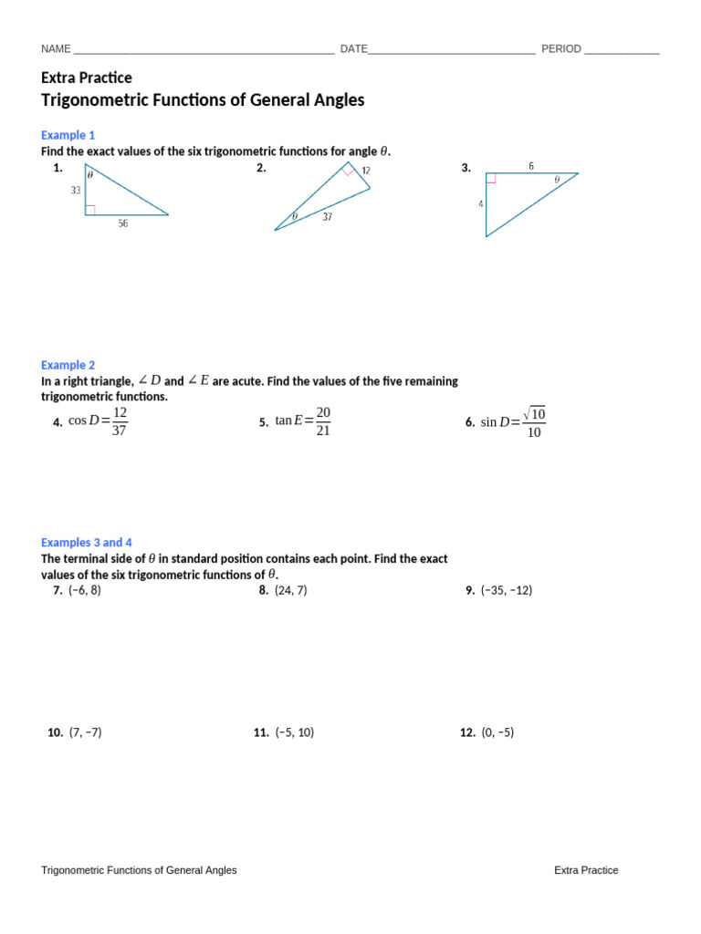 Trigonometric Functions Practice Guide | PDF | Trigonometry ...