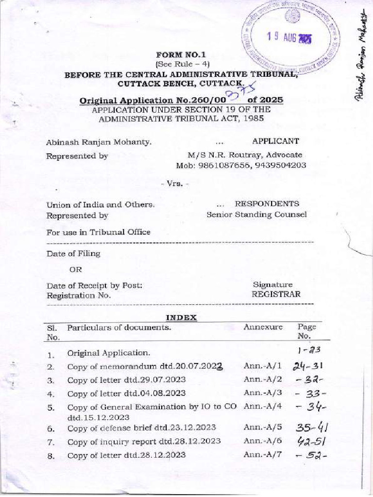Cuttack Tribunal Application: Mohanty Case | PDF