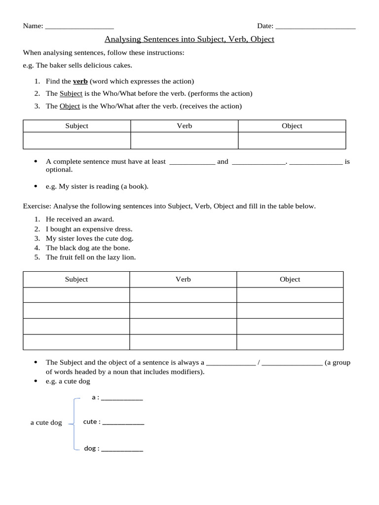 Sentence Structure: Subject, Verb, Object | PDF | Subject (Grammar ...