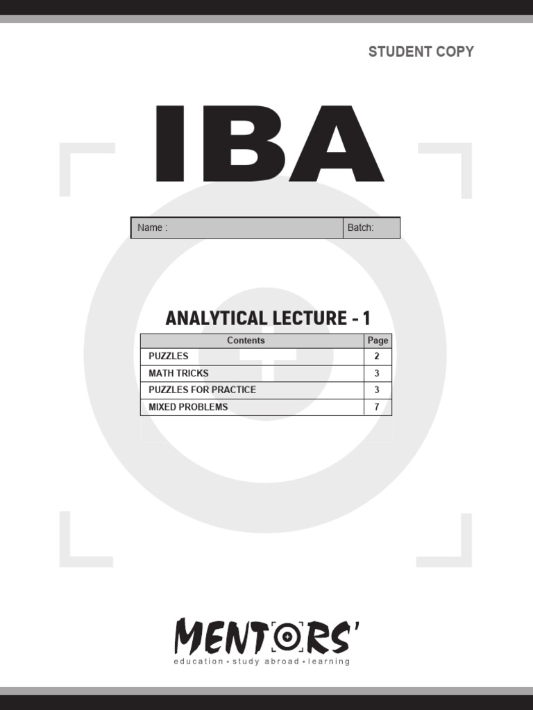 IBA BBA Analytical Lecture 01 | PDF