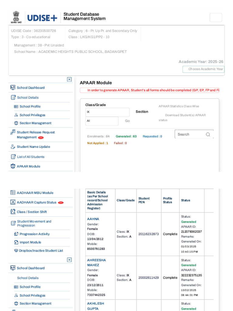 UDISE+ Student Module Aapar | PDF | Privacy | Applications Of Cryptography
