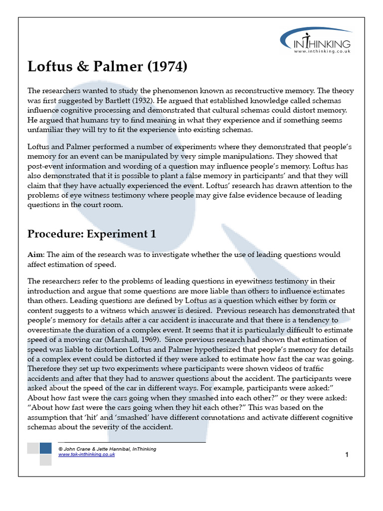 Loftus and Palmer Study | PDF | Experiment | Psychological Concepts