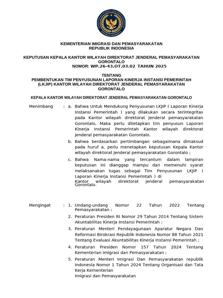 Pembentukan Tim LKJIP Gorontalo 2025 | PDF